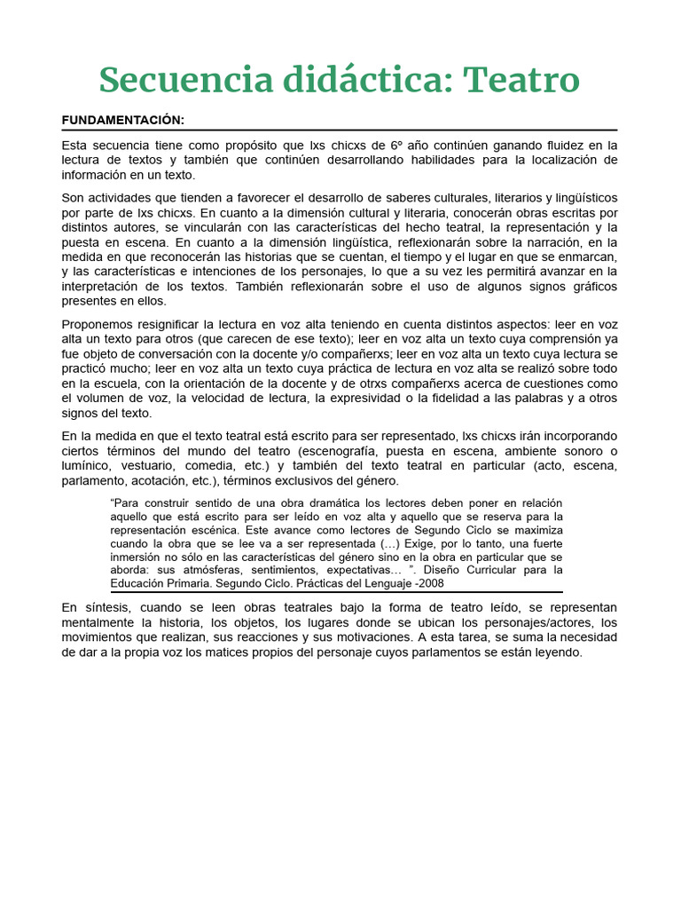 Planificación PDL - El Teatro | PDF