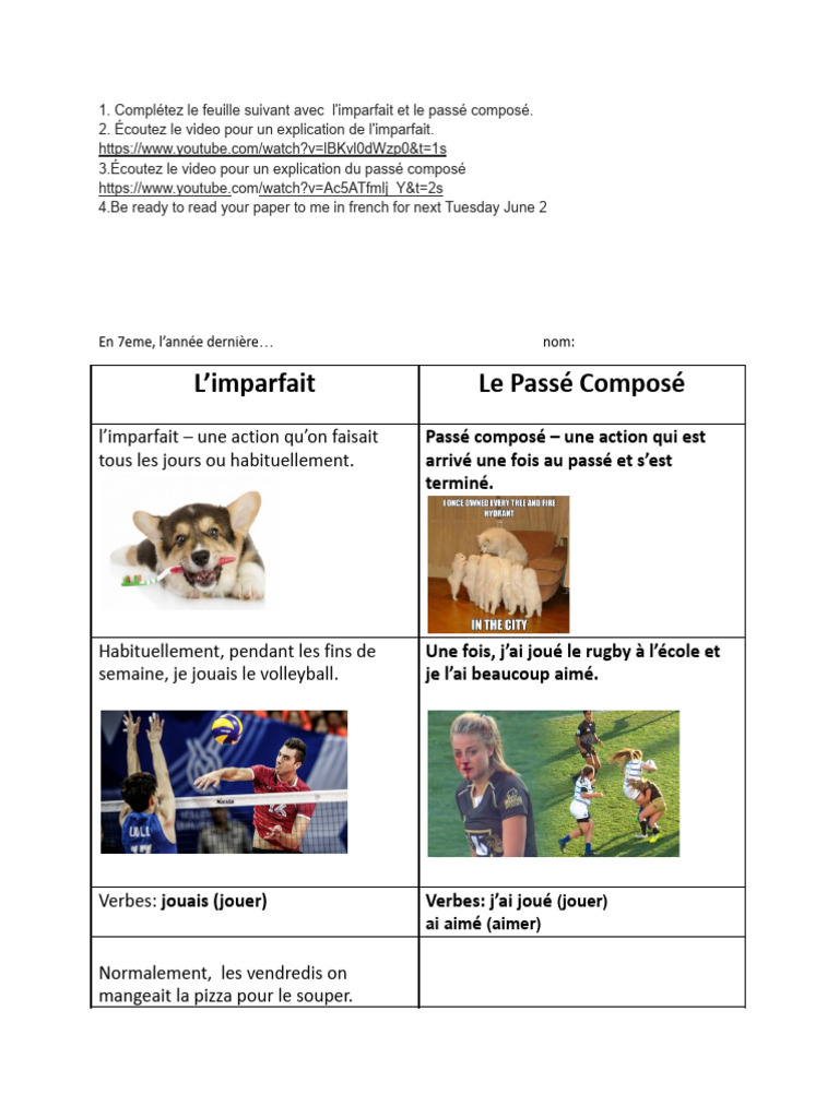 Exercices sur l'imparfait et passé composé | PDF