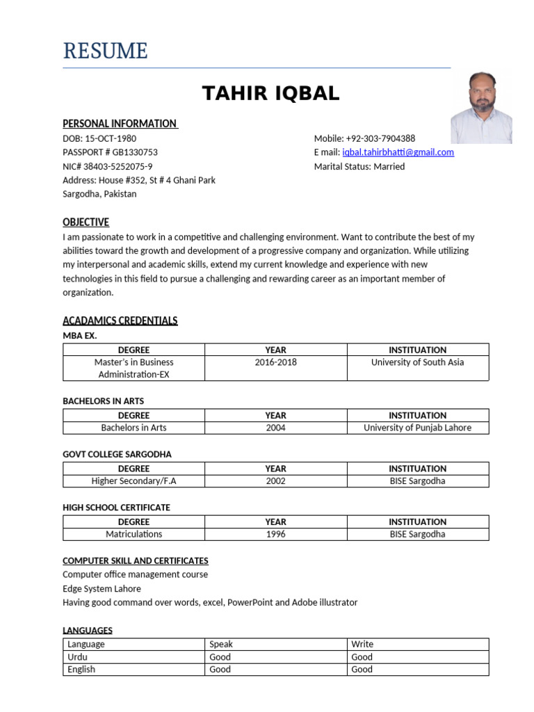 Tahir Iqbal Resume | PDF | Business