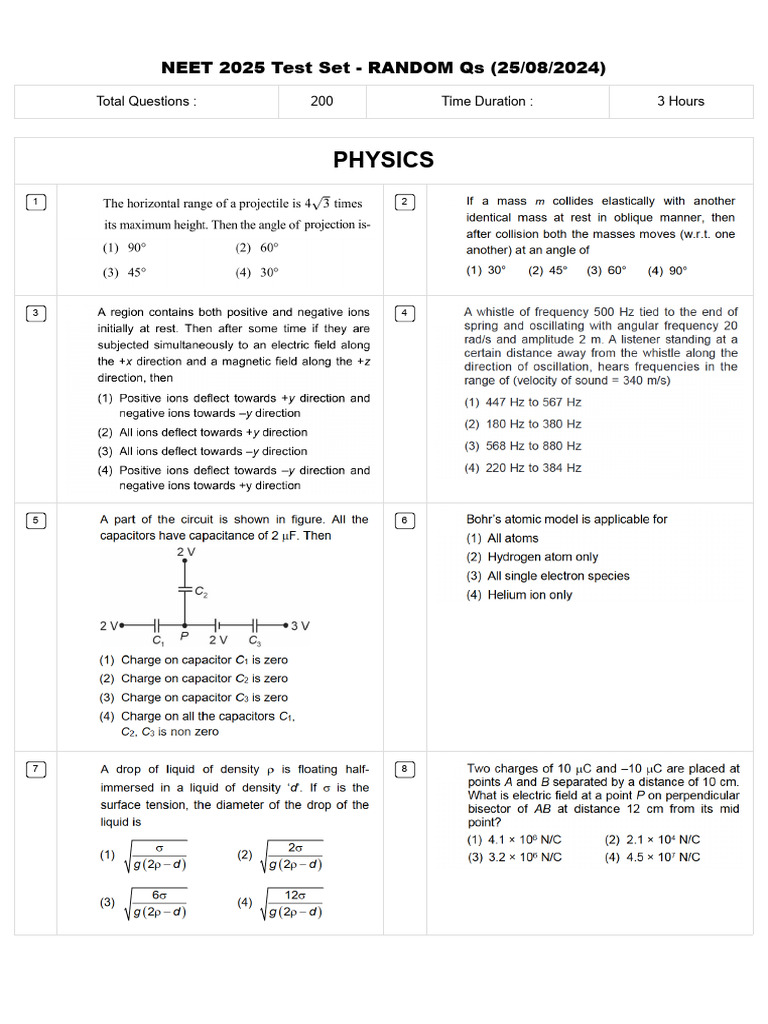 NEET2025 Test Sets QAs Sol 25 Aug 2024 | PDF | Standardized Tests ...