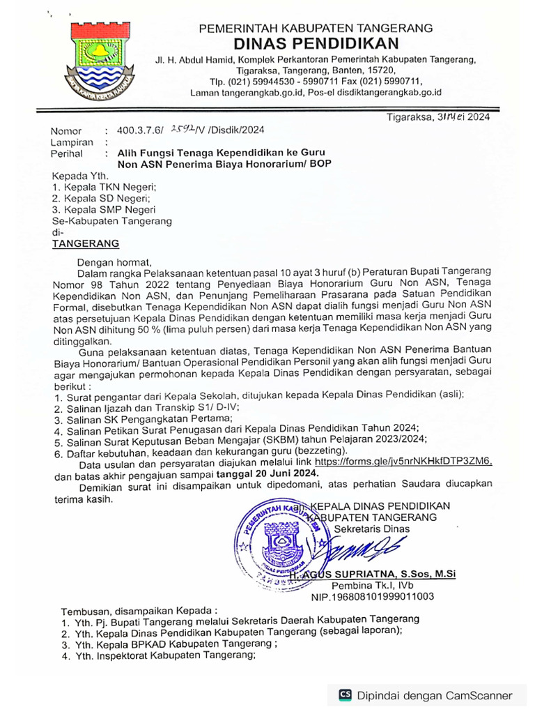 Surat Usulan Alih Fungsi Penerima BOP | PDF