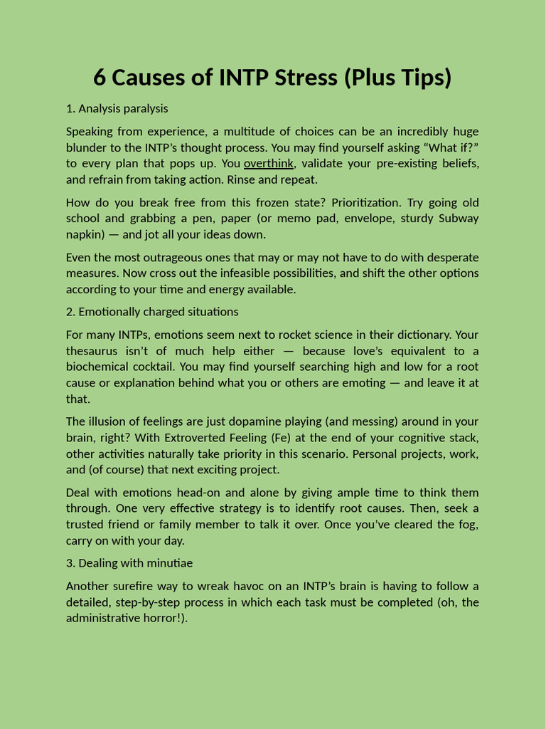 6 Causes of INTP Stress | PDF