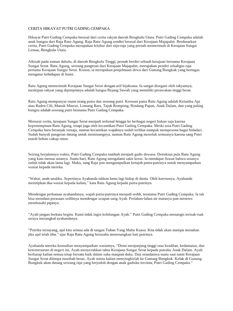 Cerita Hikayat Putri Gading Cempaka | PDF | Sejarah | Klasik