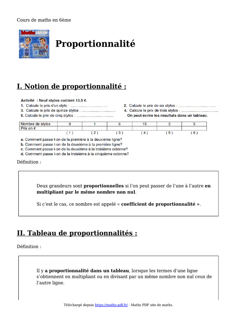 Proportionnalité : Exercices De Maths En 6Ème Corrigés En Pdf. – EFNY