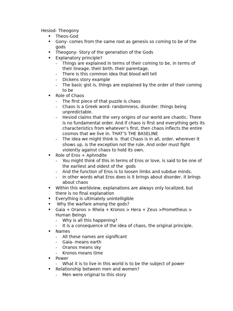 Notes For Hesiod's Theogony | PDF