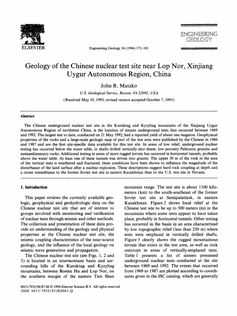 Geology of The Chinese Nuclear Test Site Near Lop Nor, Xinjiang | PDF