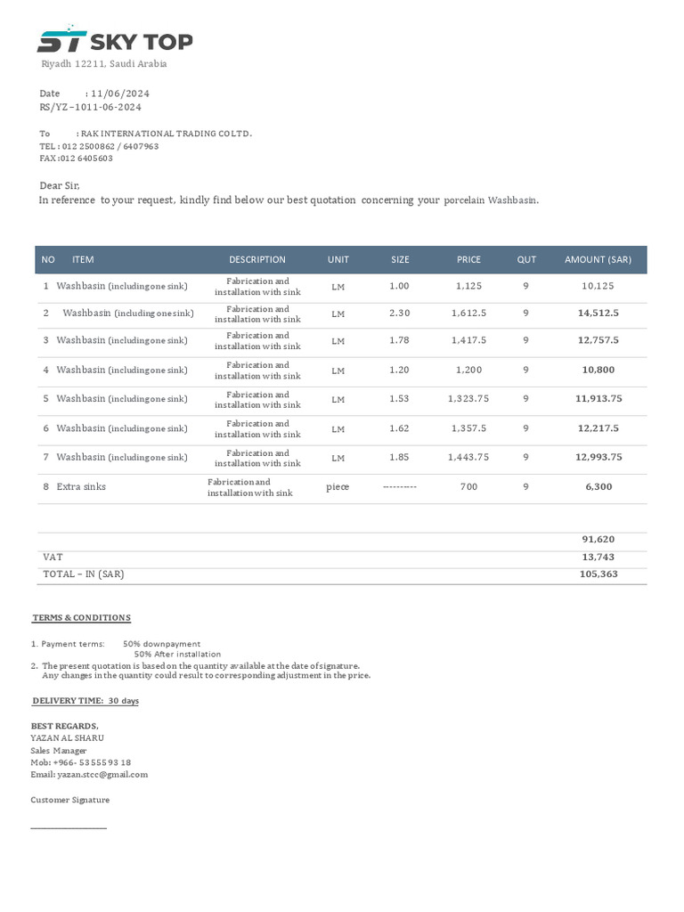 Dear Sir, in Reference To Your Request, Kindly Find Below Our Best ...