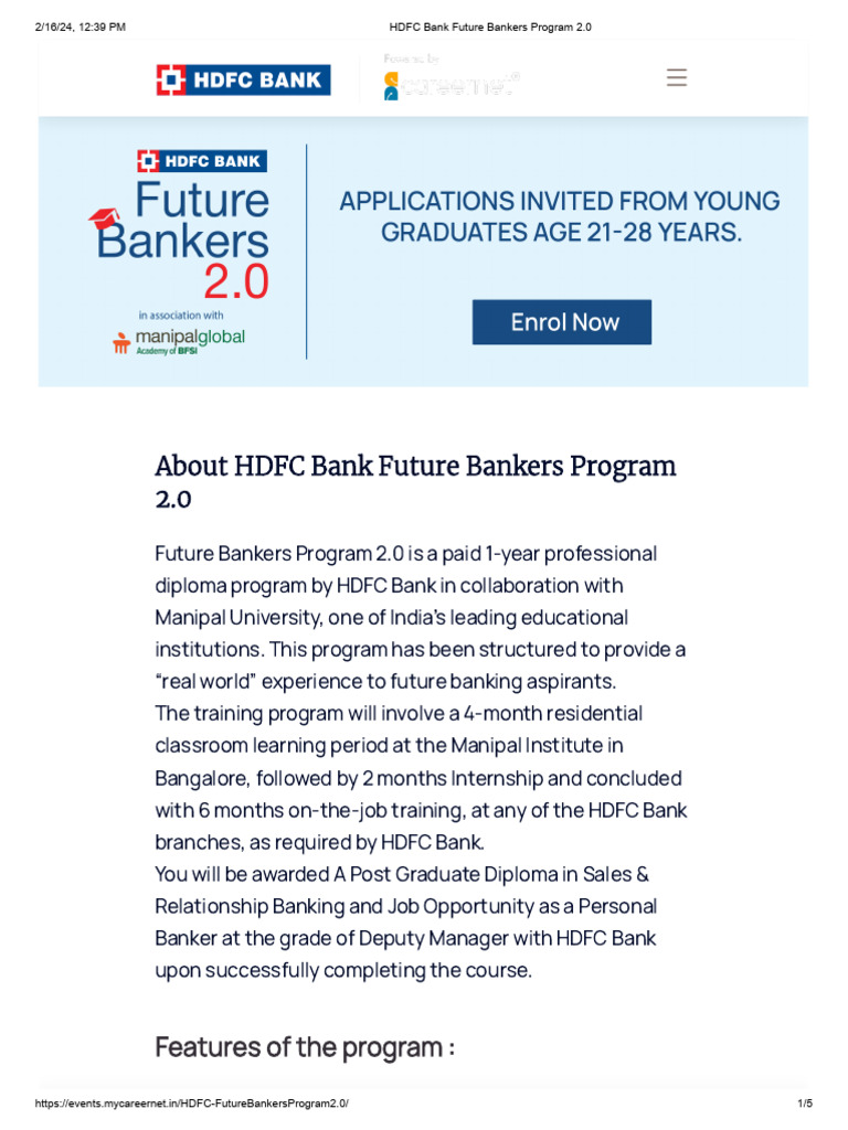 HDFC Bank Future Bankers Program 2.0 | PDF