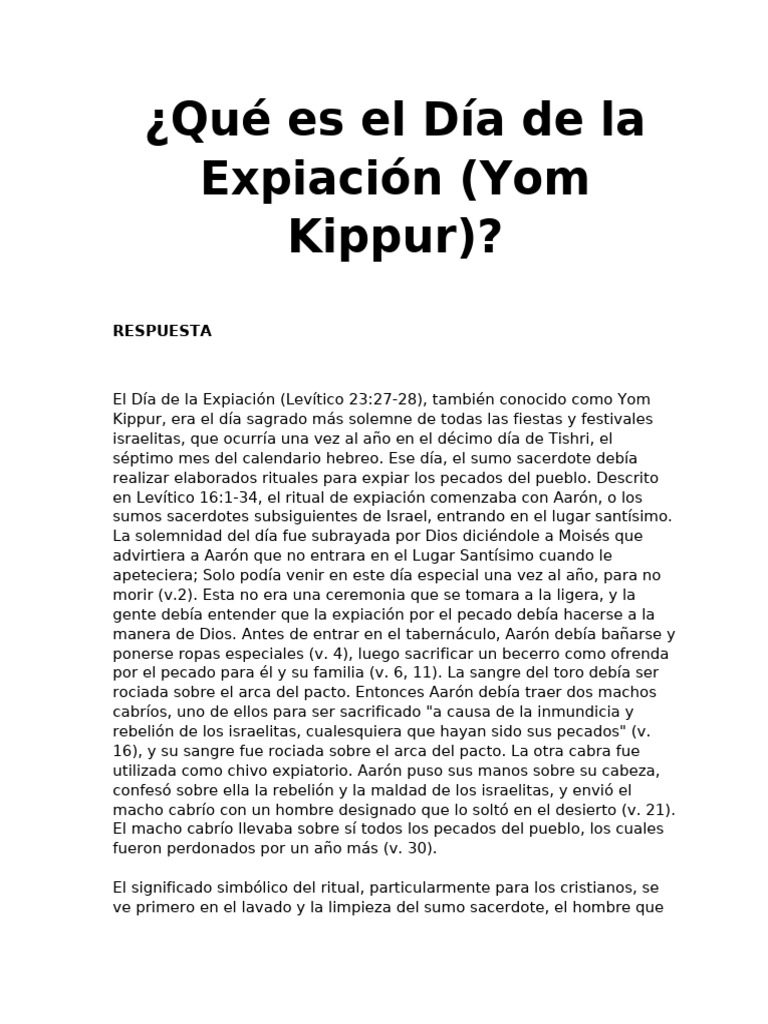 Qué Es El Día De La Expiación Yom Kippur Pdf