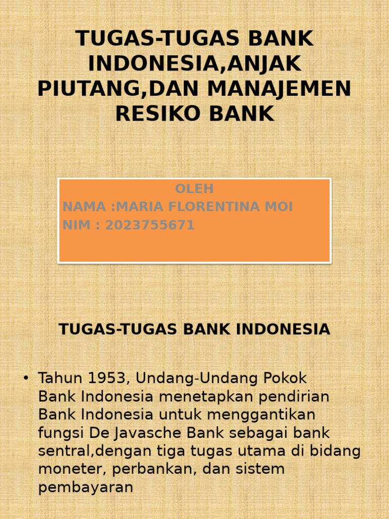 Tugas-Tugas Bank Indonesia, Anjak Piutang, Dan Manajemen Resiko Bank | PDF