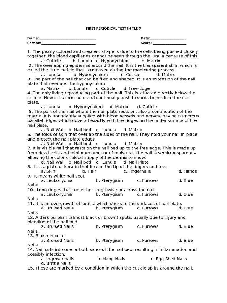 First Periodical Test - TLE 9 | PDF First Periodical Test - TLE 9 | PDF