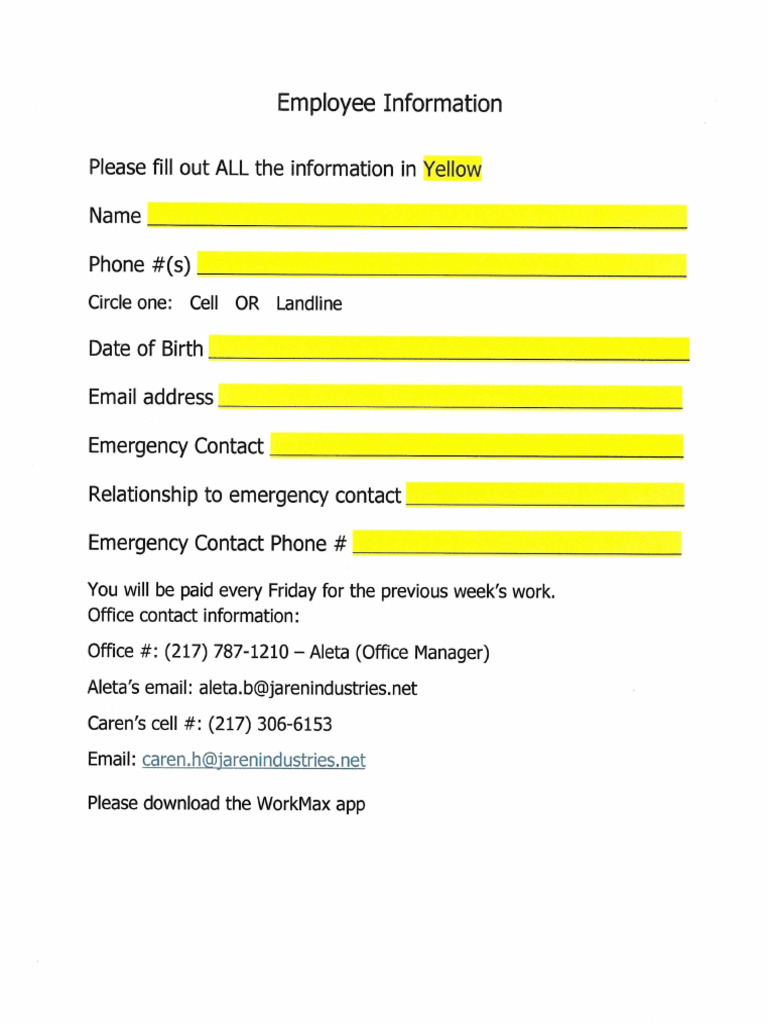 New Employee Worksheet - Spanish | PDF
