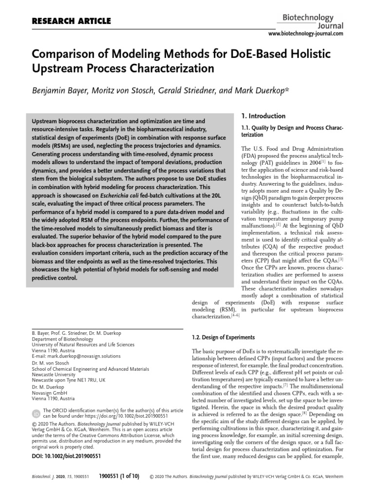 Comparison of Modeling Methods For DoE-Based Holistic Upstream Process Characterization | PDF