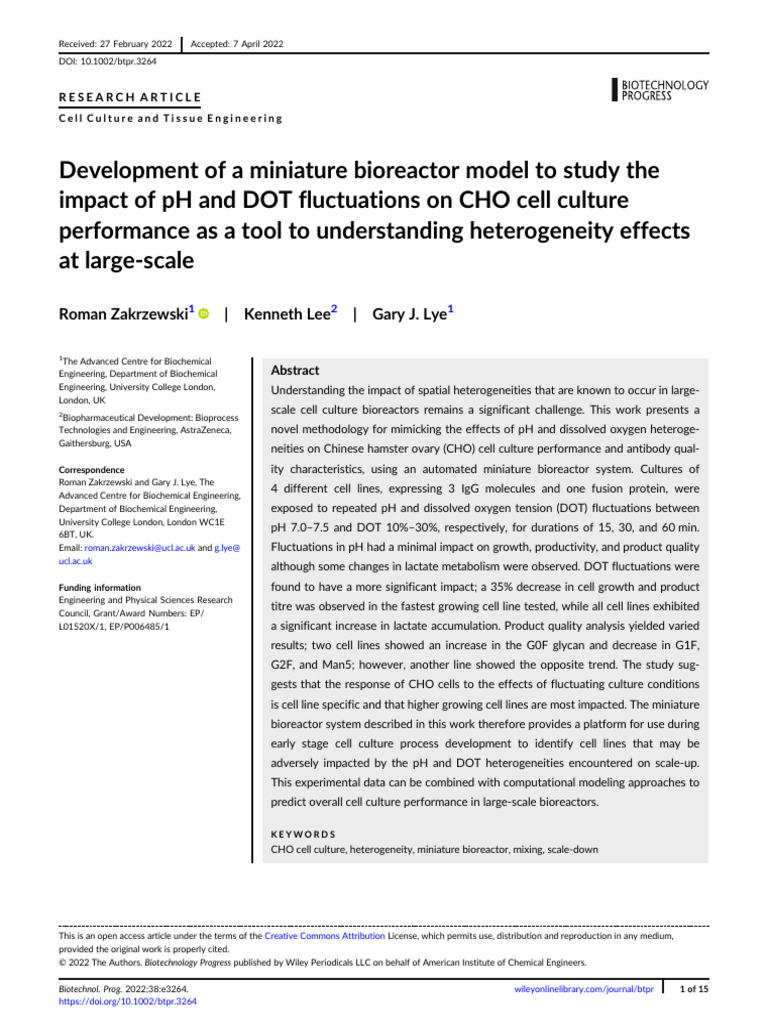 Development of A Miniature Bioreactor Model To Study The Impact of PH ...