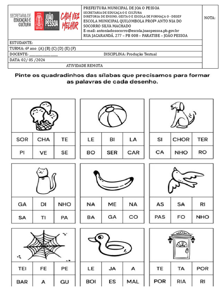 PCD Atividade Remota 6º Ano 2 5 2024 1bm | PDF