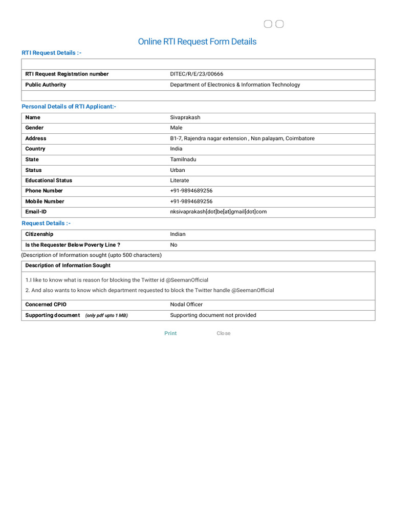 RTI Online - Request - Appeal Form Details | PDF