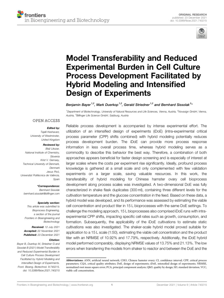 Model Transferability and Reduced Experimental Burden in Cell Culture Process Development ...