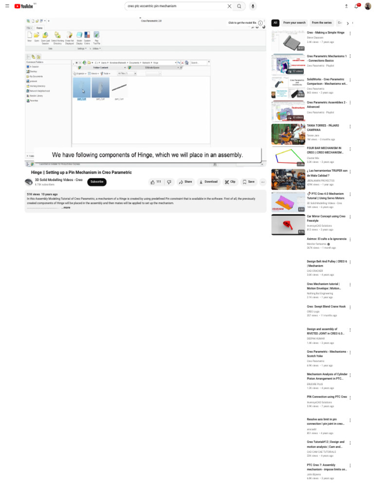 Hinge - Setting Up A Pin Mechanism in Creo Parametric: 3D Solid Modelling Videos - Creo | PDF