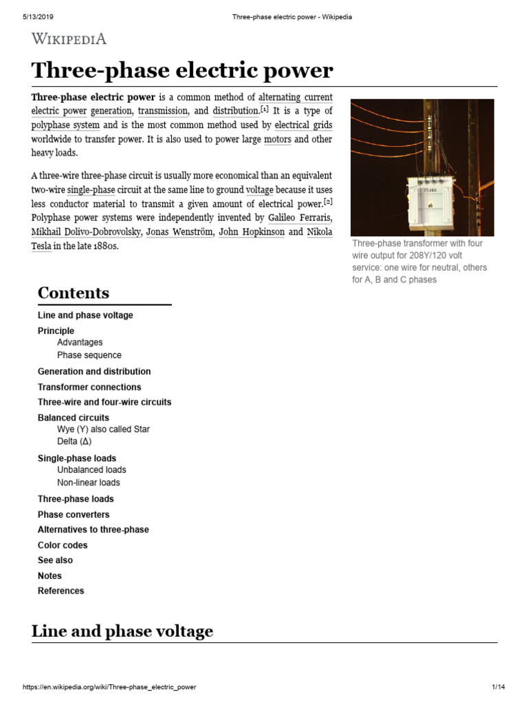 Three-phase electric power - Wikipedia | PDF