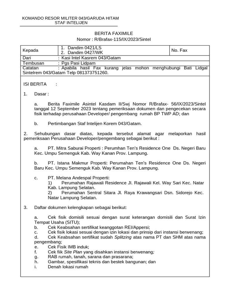 13 Brafak Pemeriksaan Dokumen Dan Pengecekan Fisik THDP Piha DEVELOPER ...