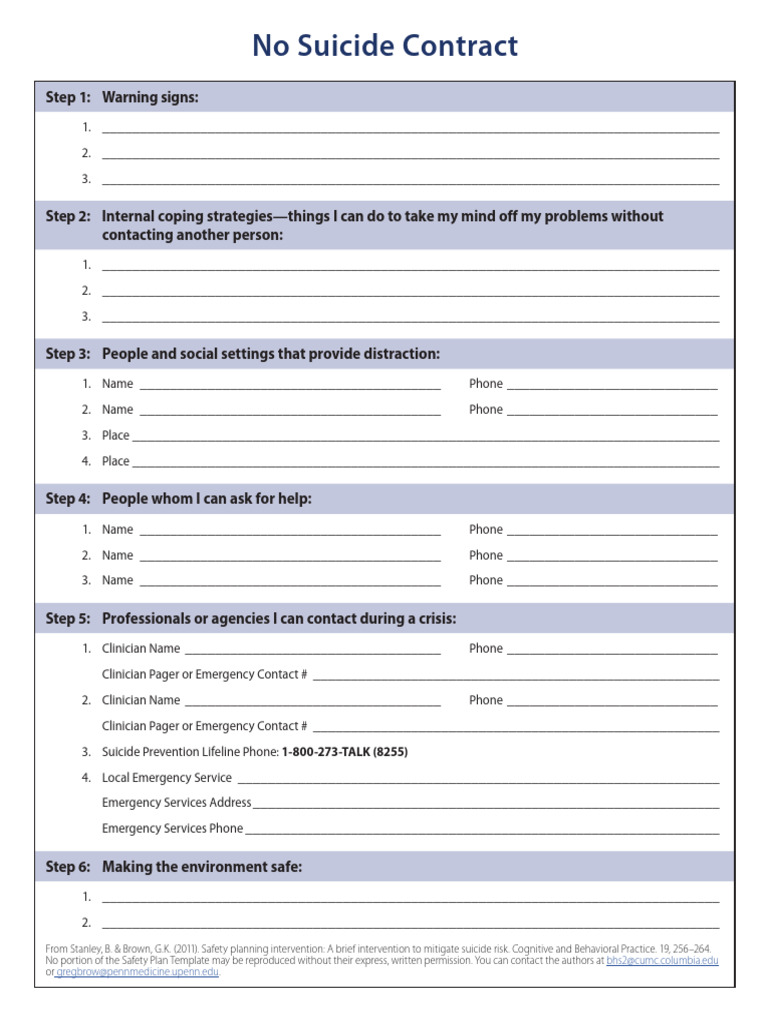 No Suicide Contract Form Fill | PDF | Psychological Concepts | Finance ...
