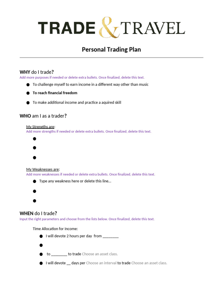 2023 Trading Plan Worksheet | PDF