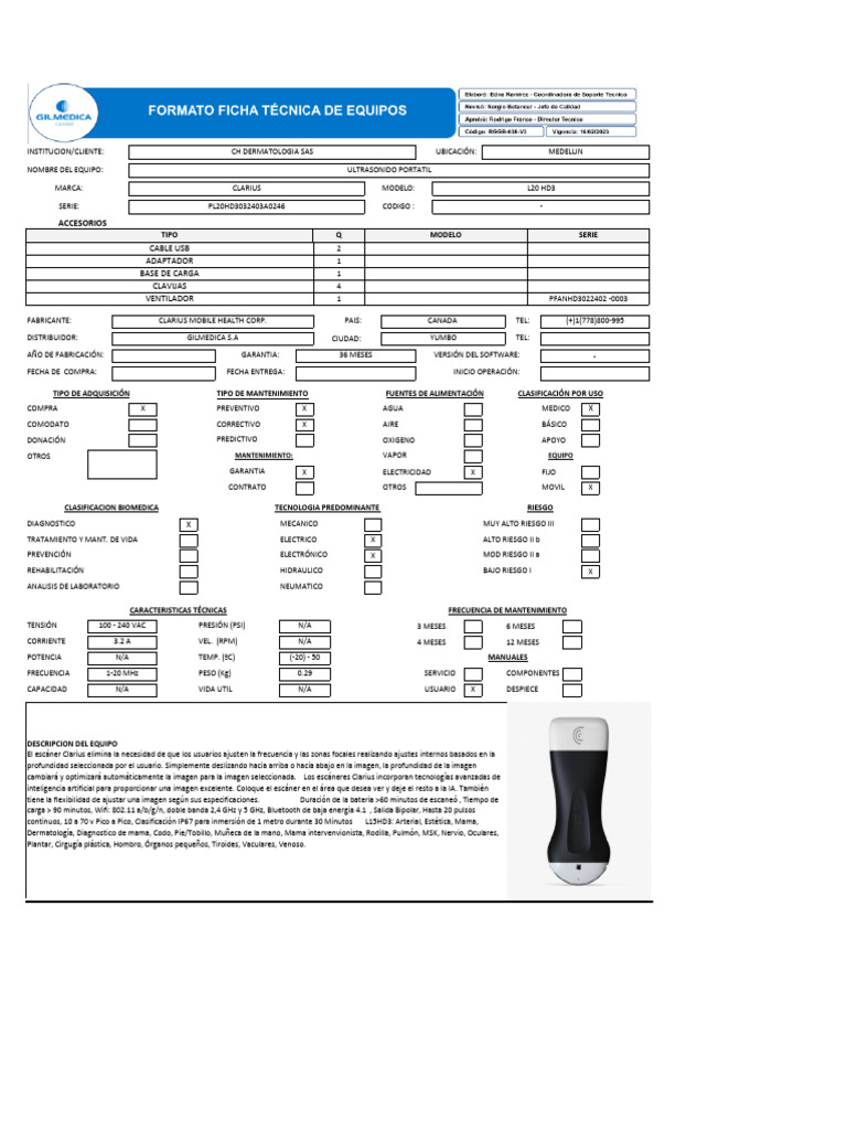 FICHA TECNICA CLARIUS L20 | PDF