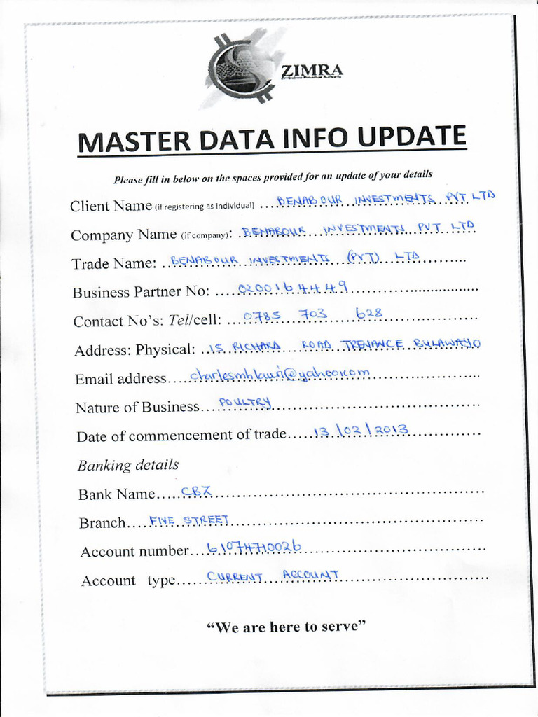 Zimra Master Data Form | PDF