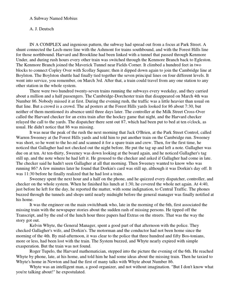 A.J. Deutsch - A Subway Named Mobius | PDF | Rapid Transit | Teaching ...