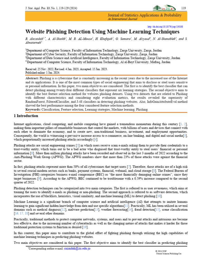 Website Phishing Detection Using Machine Learning Techniques | PDF