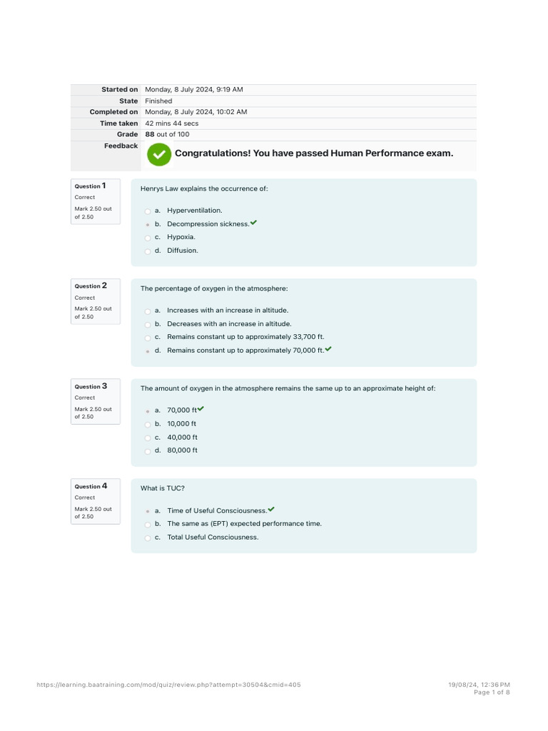 Exam - Human Performance - Attempt Review | PDF