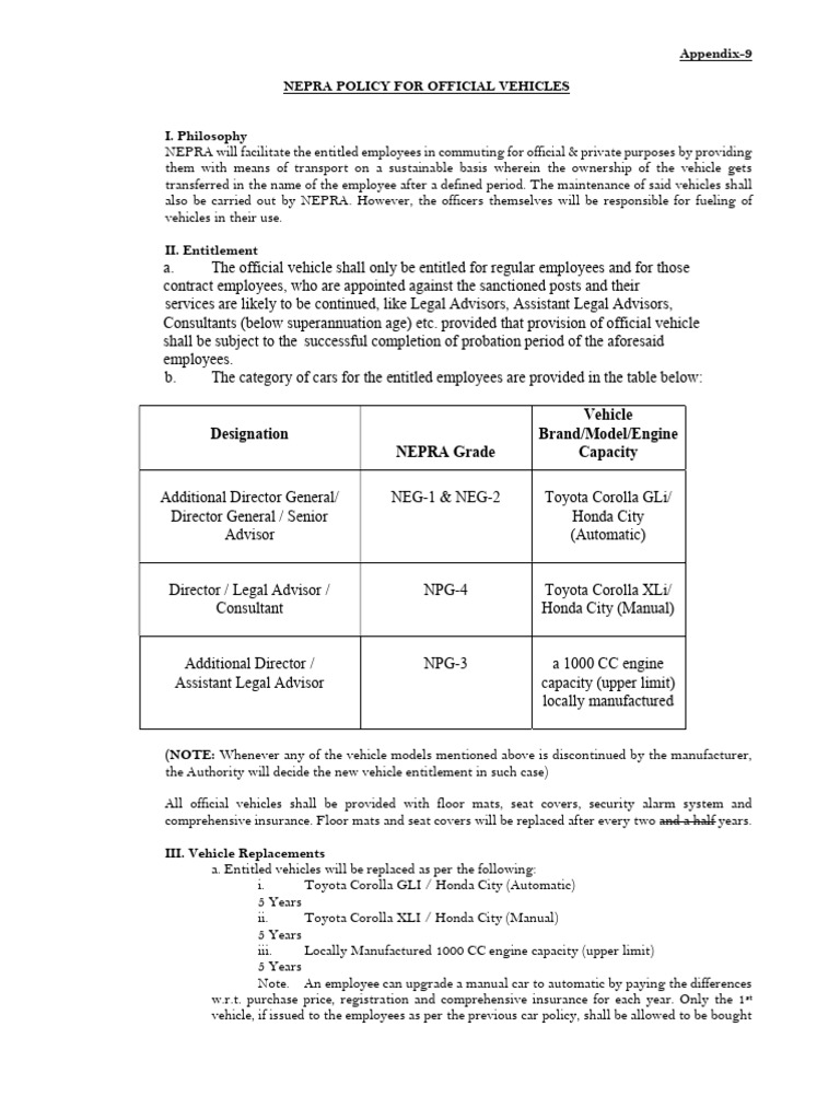 Old Car Policy Appendix 9 | PDF