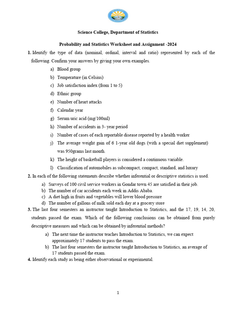 Worksheet and Assignment 2024 | PDF