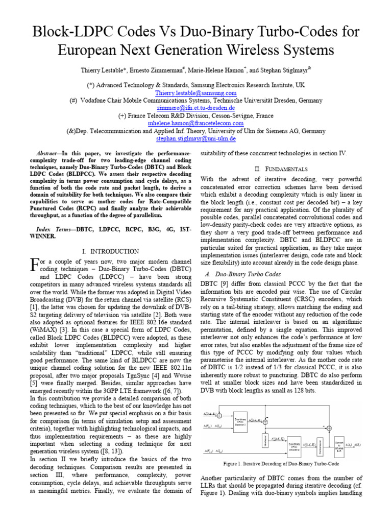Block LDPC vs Duo-Binary Turbo Codes | PDF | Low Density Parity Check Code | Computer Science