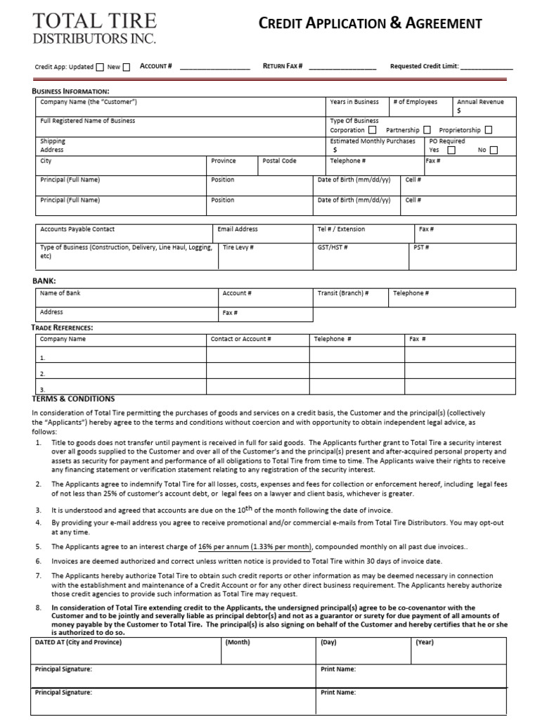 Credit Application & Agreement Form | PDF | Surety | Law