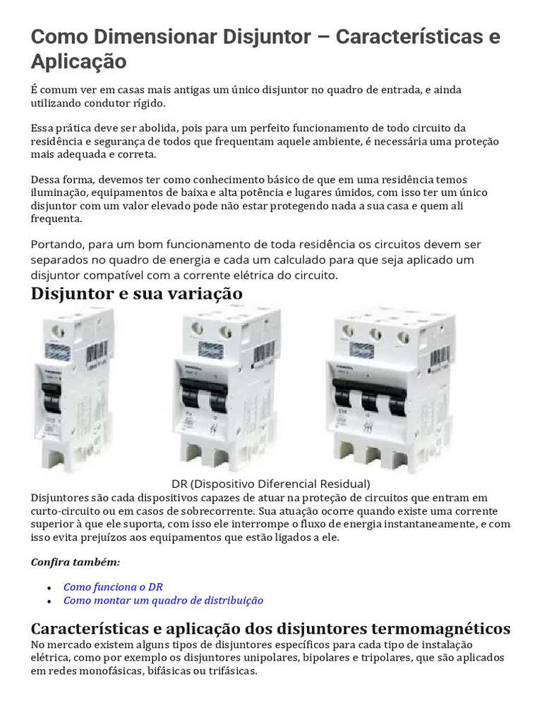 Como Dimensionar Disjuntor | PDF
