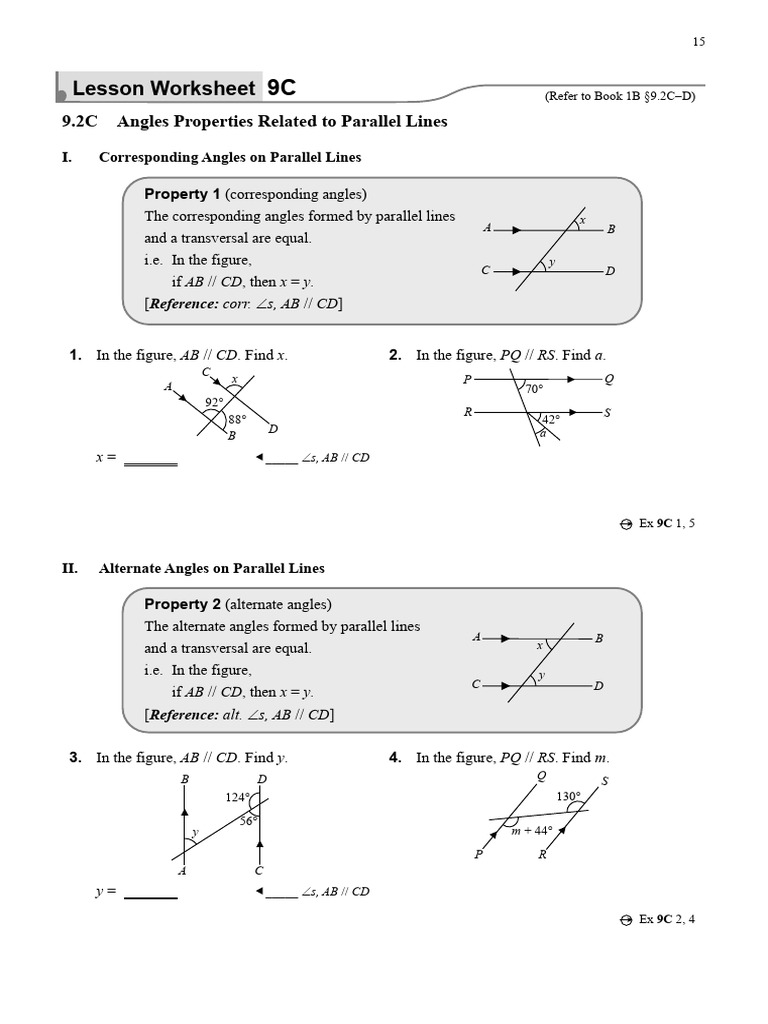 Lesson Worksheet: 9.2C Angles Properties Related To Parallel Lines | PDF