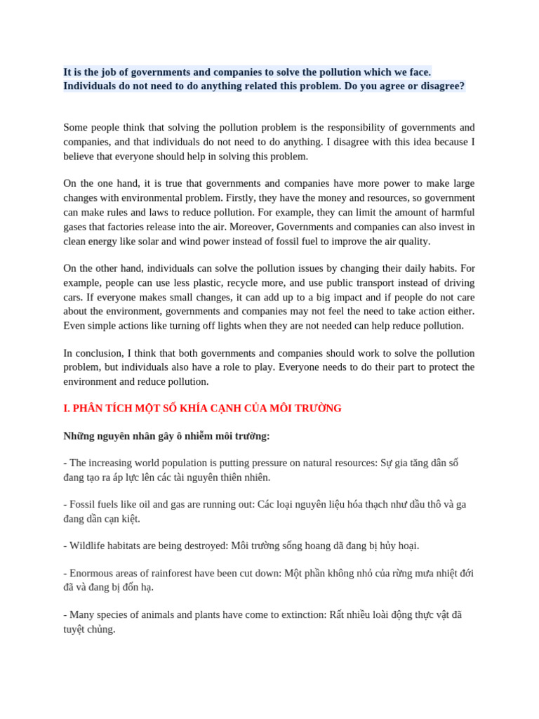 Writing - MÔI TRƯ NG | PDF