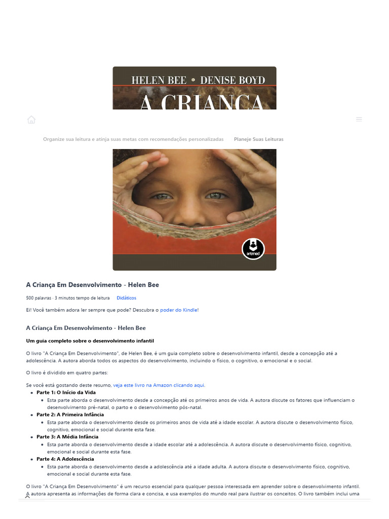 A Criança em Desenvolvimento - Helen Bee - Livro Resumido | PDF