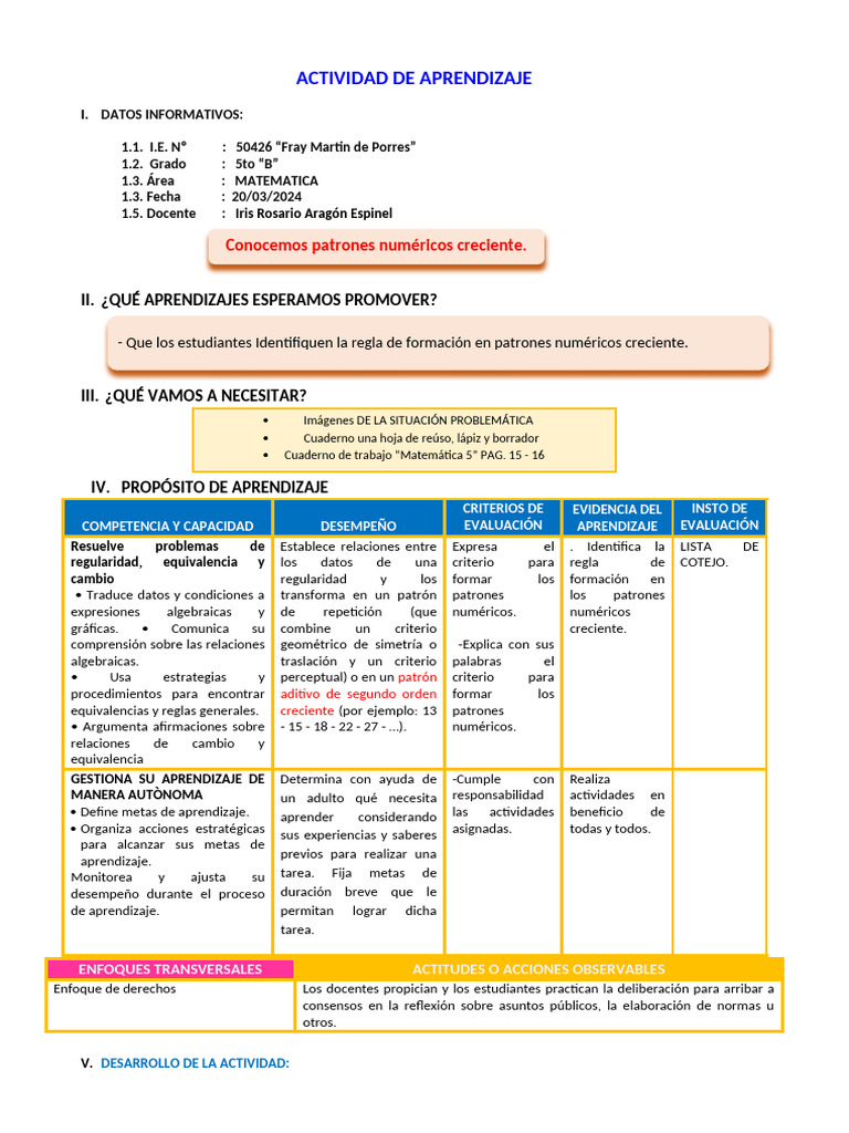 S2 SESION MAT. Conocemos Patrones Numéricos Creciente. | PDF S2 SESION MAT. Conocemos Patrones Numéricos Creciente. | PDF
