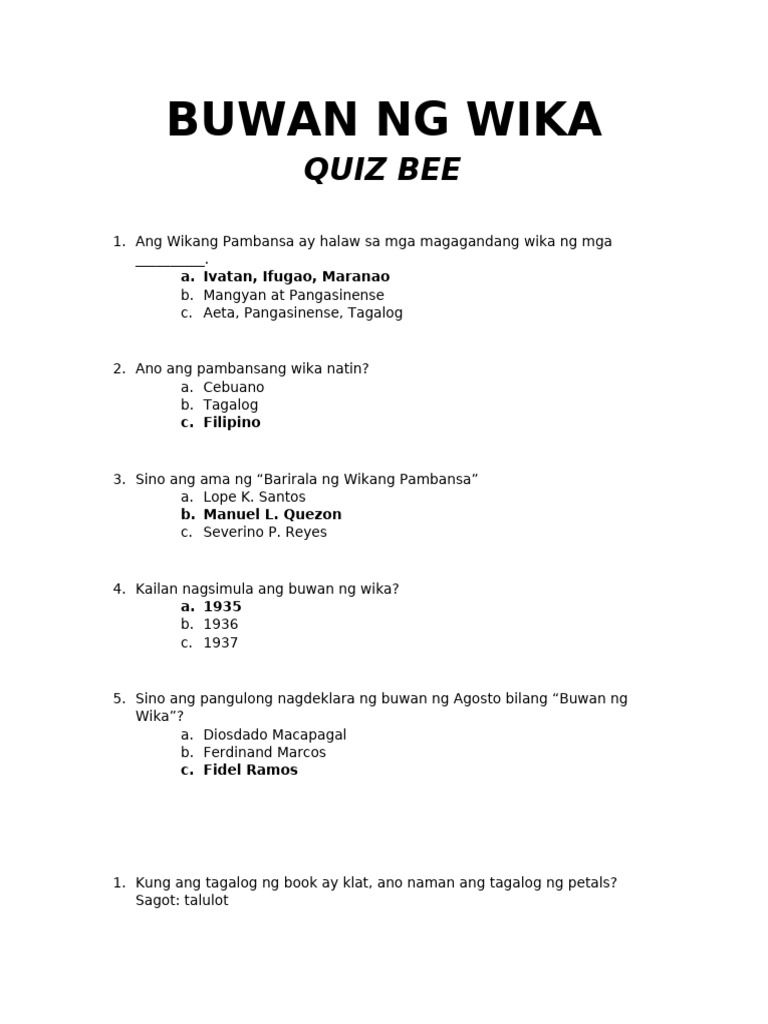 Buwan NG Wika Quiz Bee | PDF