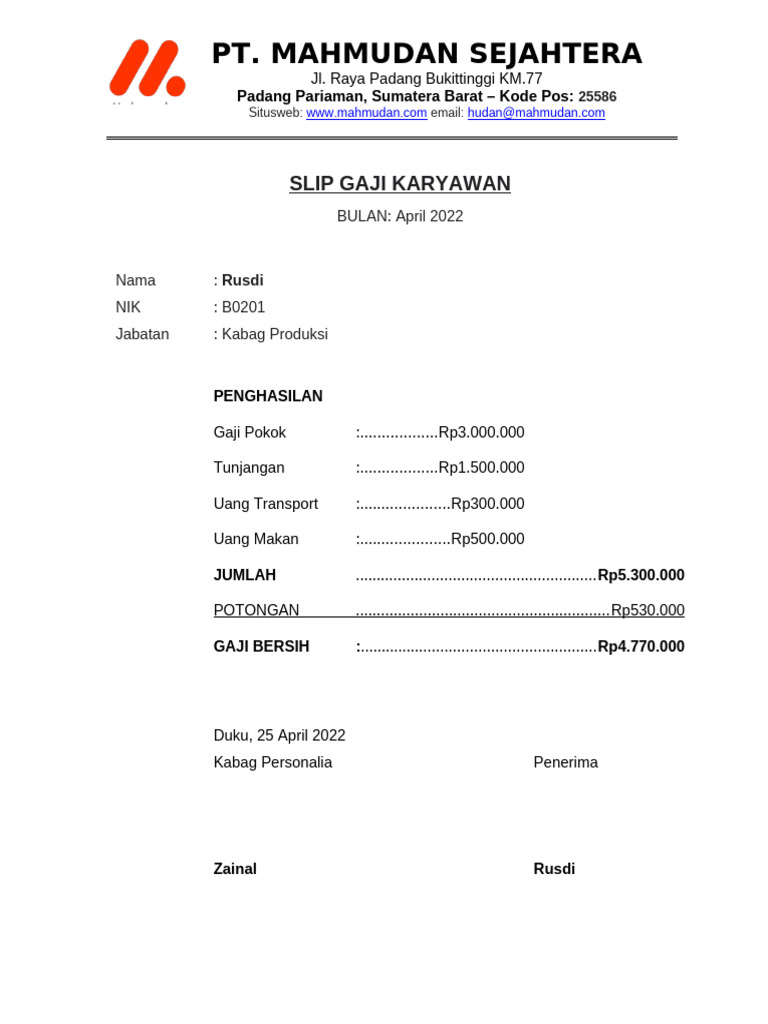 Contoh Slip Gaji | PDF