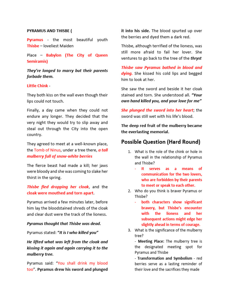 Pyramus and Thisbe | PDF