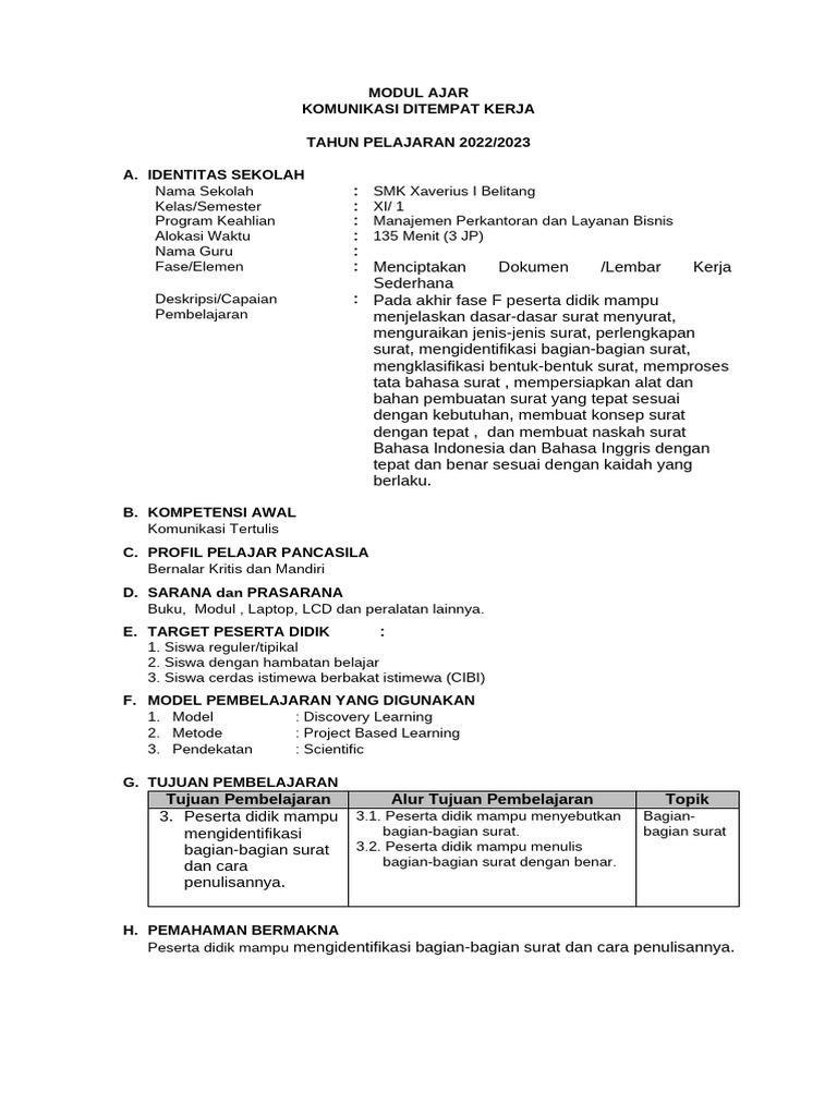 Contoh Modul Ajar | PDF