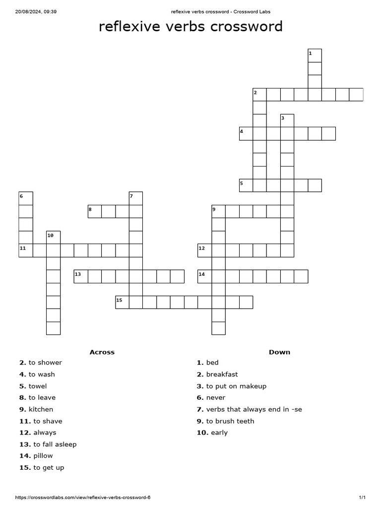 Reflexive Verbs Crossword - Crossword Labs | PDF