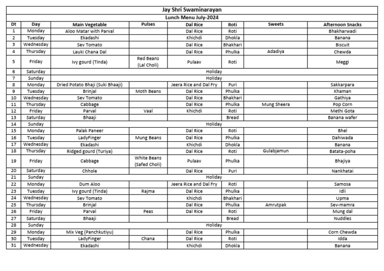 CIR - Food Menu - Lunch - July - 2024 | PDF