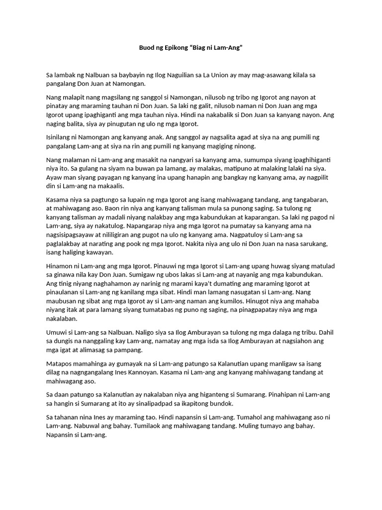 Buod NG Epikong | PDF