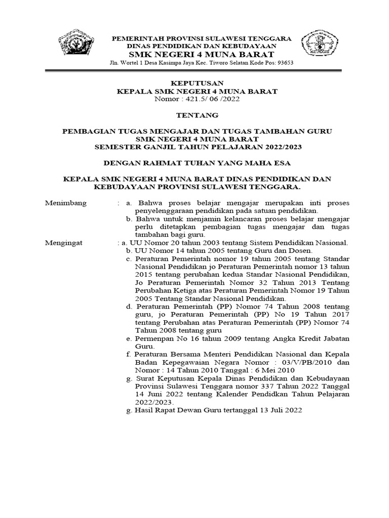 Pembagian Tugas Semester Ganjil 2022-2023 | PDF