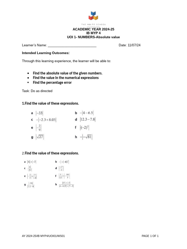 Worksheet Ib Myp4 Uoi 1 | PDF