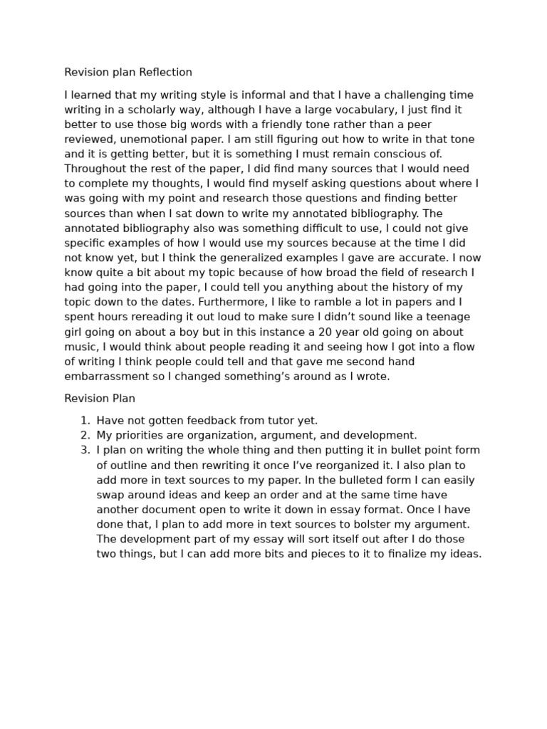 Reflection Revision Plan | PDF
